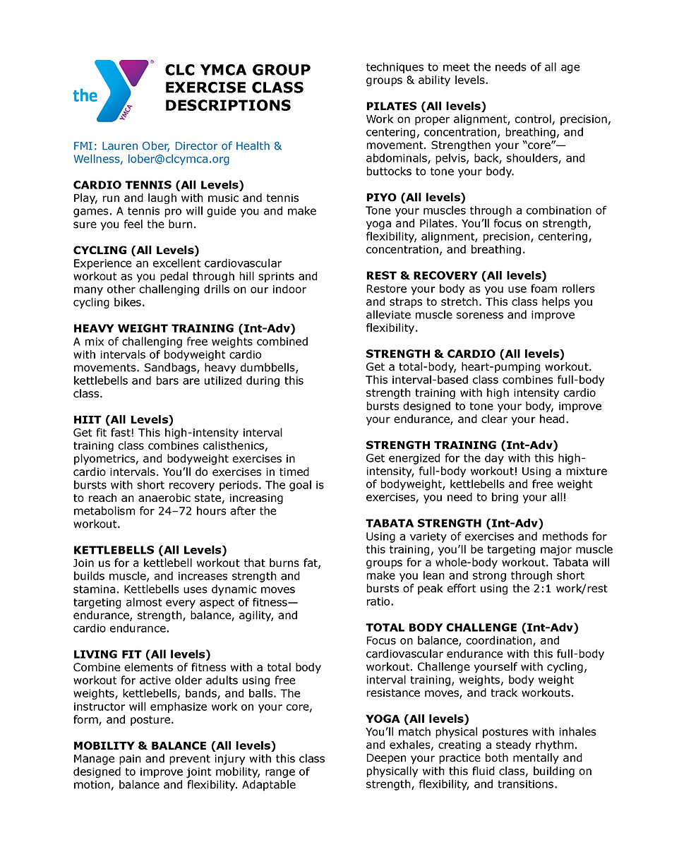 Group Exercise Schedule CLC YMCA group-exercise-schedule-clc-ymca